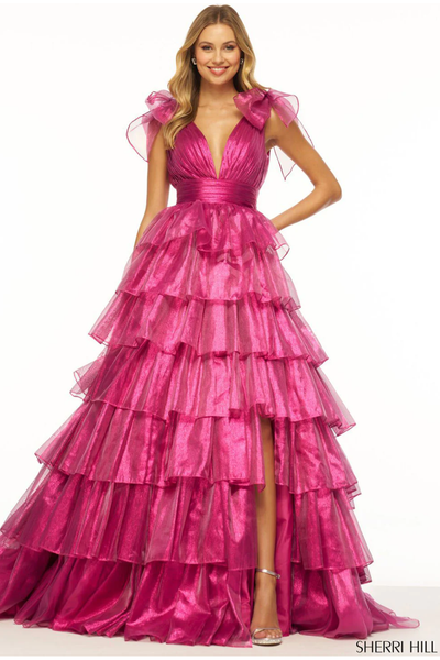The Sherri Hill 56127 Pink Sparkle Lame Tiered Gown – Cason Couture