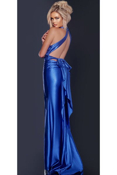 The Jovani 43853 Royal Blue Halter Tie Back Gown – Cason Couture