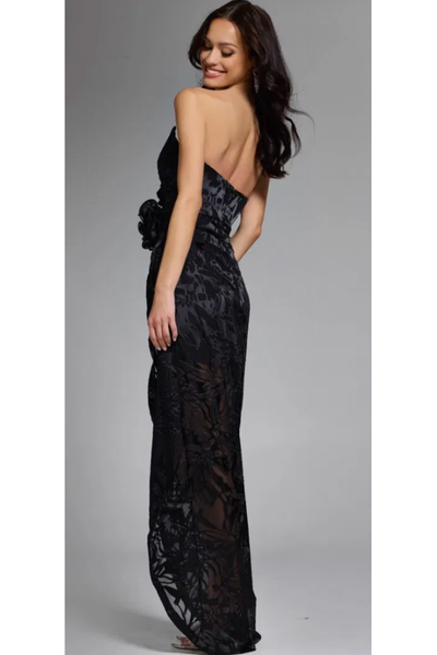 The Jovani 40706 Black Strapless Fitted Floral Formal Gown – Cason Couture