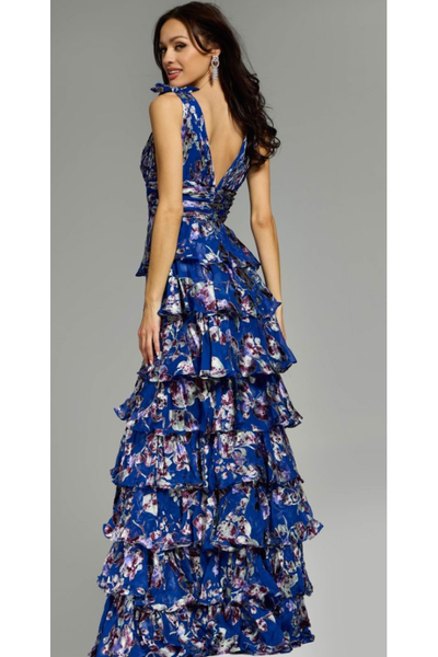 The Jovani 42381 Blue Multi Floral Tiered Gown – Cason Couture