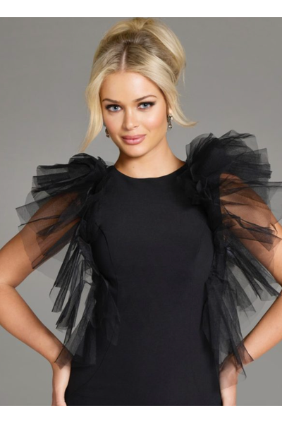 The Jovani 43153 Black Tulle Sleeve Formal Gown – Cason Couture
