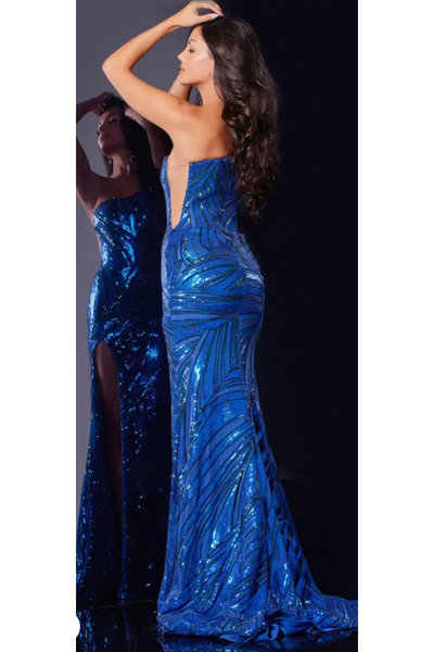 The Jovani 43399 Royal Blue Strapless Sequin Illusion Gown – Cason Couture