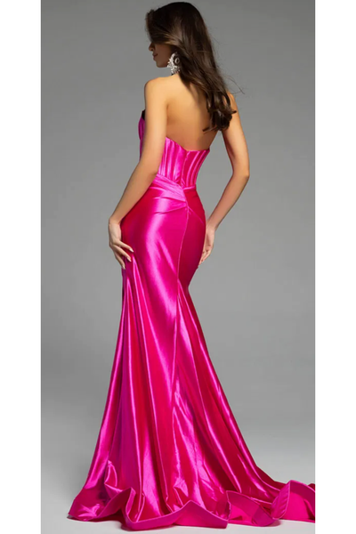 The Jovani 41012 Hot Pink Satin Plunge Halter Gown – Cason Couture